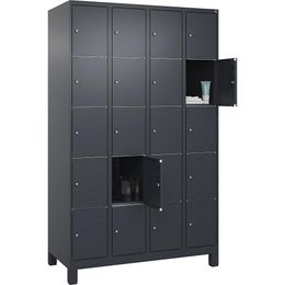 C+P 5er-Schlie&szlig;fachschrank Classic PLUS, 4 Abteile, grau, B 1200 mm, 20 F&auml;cher, mit F&uuml;&szlig;en
