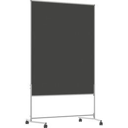eurokraft basic Moderationswand, mobil, Textilbezug / Whiteboard, BxH 1200 x 1500 mm, anthrazit