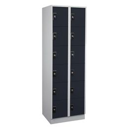 Wolf 6er-Schlie&szlig;fachschrank Stuttgart, 2 Abteile, B 600 mm, lichtgrau / anthrazit