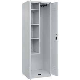 C+P Putzmittelspind Classic PLUS, 1 Abteil, Trennwand mittig, verk&uuml;rzt, lichtgrau, B 600 mm, mit Bodengleitern, Zylinderschloss
