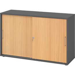 eurokraft pro Schiebetürenschrank, Höhe 748 mm, 1 Fachboden, graphit / Buche