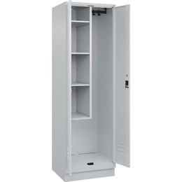 C+P Putzmittelspind Classic PLUS, 1 Abteil, Trennwand mittig, verk&uuml;rzt, lichtgrau, B 600 mm, mit Bodensockel, Zylinderschloss