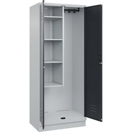 C+P Putzmittelspind Classic PLUS, 1 Abteil, Trennwand mittig, verk&uuml;rzt, lichtgrau / grau, B 800 mm, mit Bodensockel, Drehriegel
