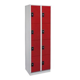 Wolf 4er-Schlie&szlig;fachschrank Stuttgart, 2 Abteile, B 600 mm, lichtgrau / feuerrot