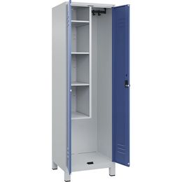 C+P Putzmittelspind Classic PLUS, 1 Abteil, Trennwand mittig, verk&uuml;rzt, lichtgrau / fernblau, B 600 mm, mit F&uuml;&szlig;en, Drehriegel
