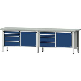 ANKE Werkbank Breite 2800 mm, Gestellbauweise, 2 T&uuml;ren, 8 Schubladen mit Teilauszug, Stahlblechbelagplatte