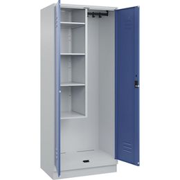 C+P Putzmittelspind Classic PLUS, 1 Abteil, Trennwand mittig, verk&uuml;rzt, lichtgrau / fernblau, B 800 mm, mit Bodensockel, Zylinderschloss