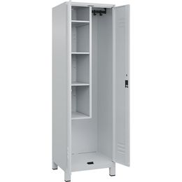 C+P Putzmittelspind Classic PLUS, 1 Abteil, Trennwand mittig, verk&uuml;rzt, lichtgrau, B 600 mm, mit F&uuml;&szlig;en, Zylinderschloss