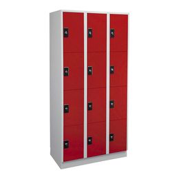Wolf 4er-Schlie&szlig;fachschrank Stuttgart, 3 Abteile, B 900 mm, lichtgrau / feuerrot