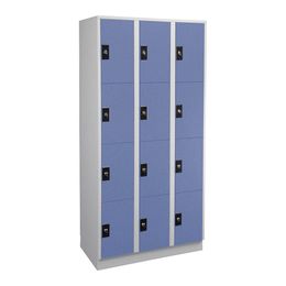 Wolf 4er-Schlie&szlig;fachschrank Stuttgart, 3 Abteile, B 900 mm, lichtgrau / taubenblau