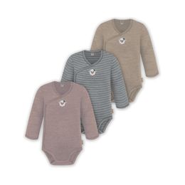Normani Outdoor Sports 3er Pack Baby Merino Langarm Wickelbody in Beige/Grau/Rosa | Gr.: 86