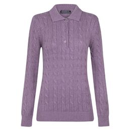 Felix Hardy Grobstrick Zopfmuster Polo Kragen Langarm Pullover in Lila-lm | Gr.: S