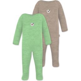 Normani Outdoor Sports 2er Pack MERINO Baby Merino Strampler „Levin" in Grün/Beige | Gr.: 86
