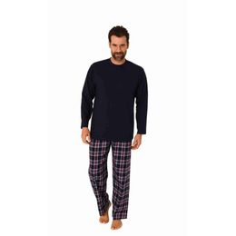 Normann langarm Schlafanzug Pyjama karierte Flanell Hose - 70844 in navy | Gr.: 48