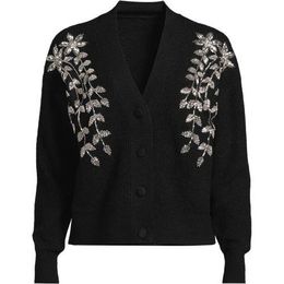 LANDS' END Bestickter Cardigan mit V-Ausschnitt, Damen,  Schwarz, Polyester/Polyacryl/Polyester-Mischung, by Lands' End