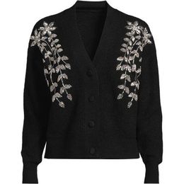 LANDS' END Bestickter Cardigan mit V-Ausschnitt, Damen,  Schwarz, Polyester/Polyacryl/Polyester-Mischung, by Lands' End