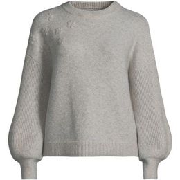 LANDS' END Rundhalspullover mit aufgestickten Blumen, Damen,  Weiß, Wolle/Polyester/Viskose, by Lands' End