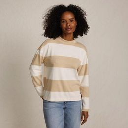 LANDS' END Baumwollshirt Maritim Gestreift mit langen &Auml;rmeln, Damen,  Beige, Baumwolle, by Lands' End