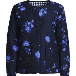 LANDS' END Kragenlose FEATHERFREE Wende-Steppjacke Gemustert, Damen,  Blau, Polyester, by Lands' End