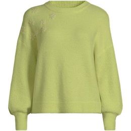 LANDS' END Rundhalspullover mit aufgestickten Blumen, Damen,  Gr&uuml;n, Wolle/Polyester/Viskose, by Lands' End