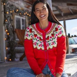 LANDS' END Softer Fair Isle Weihnachts-Cardigan aus Baumwollmix, Damen,  Rot, Polyacryl/Schurwolle/Baumwoll-Mischung, by Lands' End