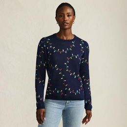 LANDS' END Feinstrick-Weihnachtspullover Lichterkette, Damen,  Blau, Baumwolle, by Lands' End