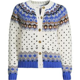 LANDS' END Fair Isle Cardigan aus Baumwollmix, Damen,  Blau, Polyacryl/Schurwolle/Baumwoll-Mischung, by Lands' End