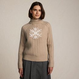 LANDS' END Jacquard-Pullover aus Baumwollmix mit Schneeflocke, Damen,  Beige, Polyacryl/Baumwoll-Mischung/Nylon-Mischung, by Lands' End