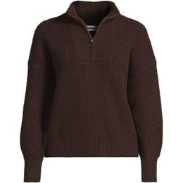 LANDS' END Flauschiger Troyer-Pullover, Damen,  Braun, Elasthan/Polyester-Mischung/Nylon-Mischung, by Lands' End