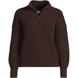 LANDS' END Flauschiger Troyer-Pullover, Damen,  Braun, Elasthan/Polyester-Mischung/Nylon-Mischung, by Lands' End