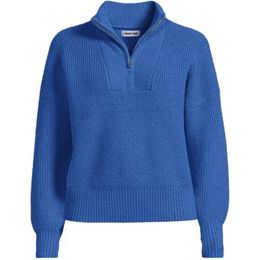 LANDS' END Flauschiger Troyer-Pullover, Damen,  Blau, Elasthan/Polyester-Mischung/Nylon-Mischung, by Lands' End