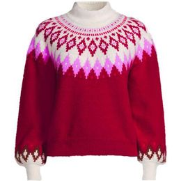 LANDS' END Flauschiger Fair Isle Pullover mit Ballon&auml;rmeln, Damen,  Rot, Polyester-Mischung/Nylon-Mischung, by Lands' End