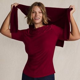 LANDS' END Silk Knit Gerafftes Shirt mit ellbogenlangen &Auml;rmeln, Damen,  Rot, Polyester-Mischung, by Lands' End