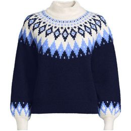 LANDS' END Flauschiger Fair Isle Pullover mit Ballon&auml;rmeln, Damen,  Blau, Polyester-Mischung/Nylon-Mischung, by Lands' End