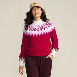 LANDS' END Flauschiger Fair Isle Pullover mit Ballon&auml;rmeln, Damen,  Rot, Polyester-Mischung/Nylon-Mischung, by Lands' End