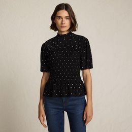 LANDS' END Silk Knit Smok-Shirt mit kurzen &Auml;rmeln, Damen,  Schwarz, Polyester-Mischung, by Lands' End