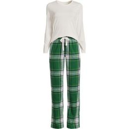 LANDS' END Pyjama-Set mit Flanellhose, Damen,  Gr&uuml;n, Baumwolle/Baumwoll-Mischung/Viskose-Mischung, by Lands' End