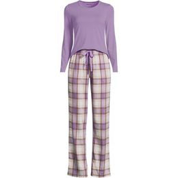 LANDS' END Pyjama-Set mit Flanellhose, Damen,  Weiß, Baumwolle/Baumwoll-Mischung/Viskose-Mischung, by Lands' End