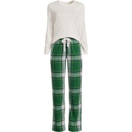 LANDS' END Pyjama-Set mit Flanellhose, Damen,  Gr&uuml;n, Baumwolle/Baumwoll-Mischung/Viskose-Mischung, by Lands' End