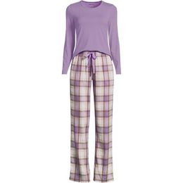 LANDS' END Pyjama-Set mit Flanellhose, Damen,  Wei&szlig;, Baumwolle/Baumwoll-Mischung/Viskose-Mischung, by Lands' End