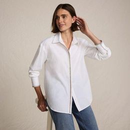 LANDS' END Baumwollbluse mit verzierter Knopfleiste, Damen,  Wei&szlig;, Baumwolle, by Lands' End