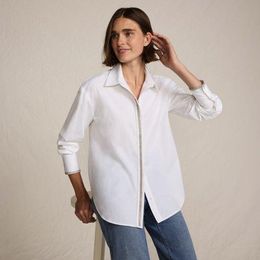 LANDS' END Baumwollbluse mit verzierter Knopfleiste, Damen,  Wei&szlig;, Baumwolle, by Lands' End