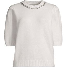 LANDS' END Kurzarm-Pullover Wool Touch mit Strassverzierung, Damen,  Wei&szlig;, Wolle/Polyester/Viskose, by Lands' End