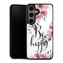 DeinDesign Galaxy S25 Handy Silikon Hülle Case schwarz Handyhülle Be Happy Spruch Flowers