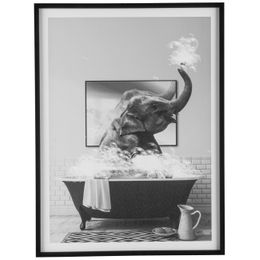 Bild mit Rahmen CREATIV HOME "Leinwandbild Elefant in Badewanne", bunt (farbe rahmen: schwarz, farbe bild(er): bunt), B:30cm H:40cm T:1,8cm, Canvas, Kunststoff, Bilder, mit Rahmen