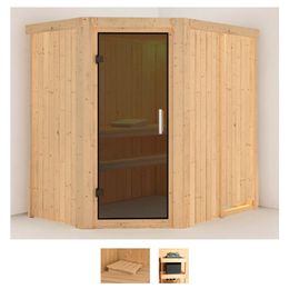 Sauna Karibu "Swantje", beige (naturbelassen), ohne Ofen, (ohne Ofen), Saunen, ohne Ofen