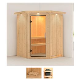 Sauna Karibu "Larin", beige (naturbelassen), ohne Ofen, (ohne Ofen), Saunen, ohne Ofen