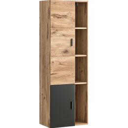 Hochschrank Welltime "Dolo, Breite 48 cm, 2 Türen, 4 offene Fächer, 5 variable Einlegeböden", grau (nox oak), B:48cm H:144cm T:35cm, Schränke, Badmöbel, Hängeschrank, Badschrank, Schrank,Bad, Midischrank