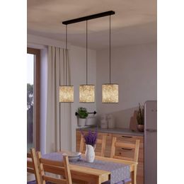Eglo Hängeleuchte "BUTTERBURN", schwarz (schwarz beige, grün), 3, Ø 0cm H: 110cm, 1 Stk., Leuchten, Pendelleuchte, Esszimmerlampe, Textil mit Birkenblättern, Hängeleuchte