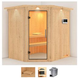 Sauna Karibu "Siirin", beige (naturbelassen), Saunaofen, externe Steuerung, 9 kW, Saunen, 9 KW-Ofen mit externer Steuerung